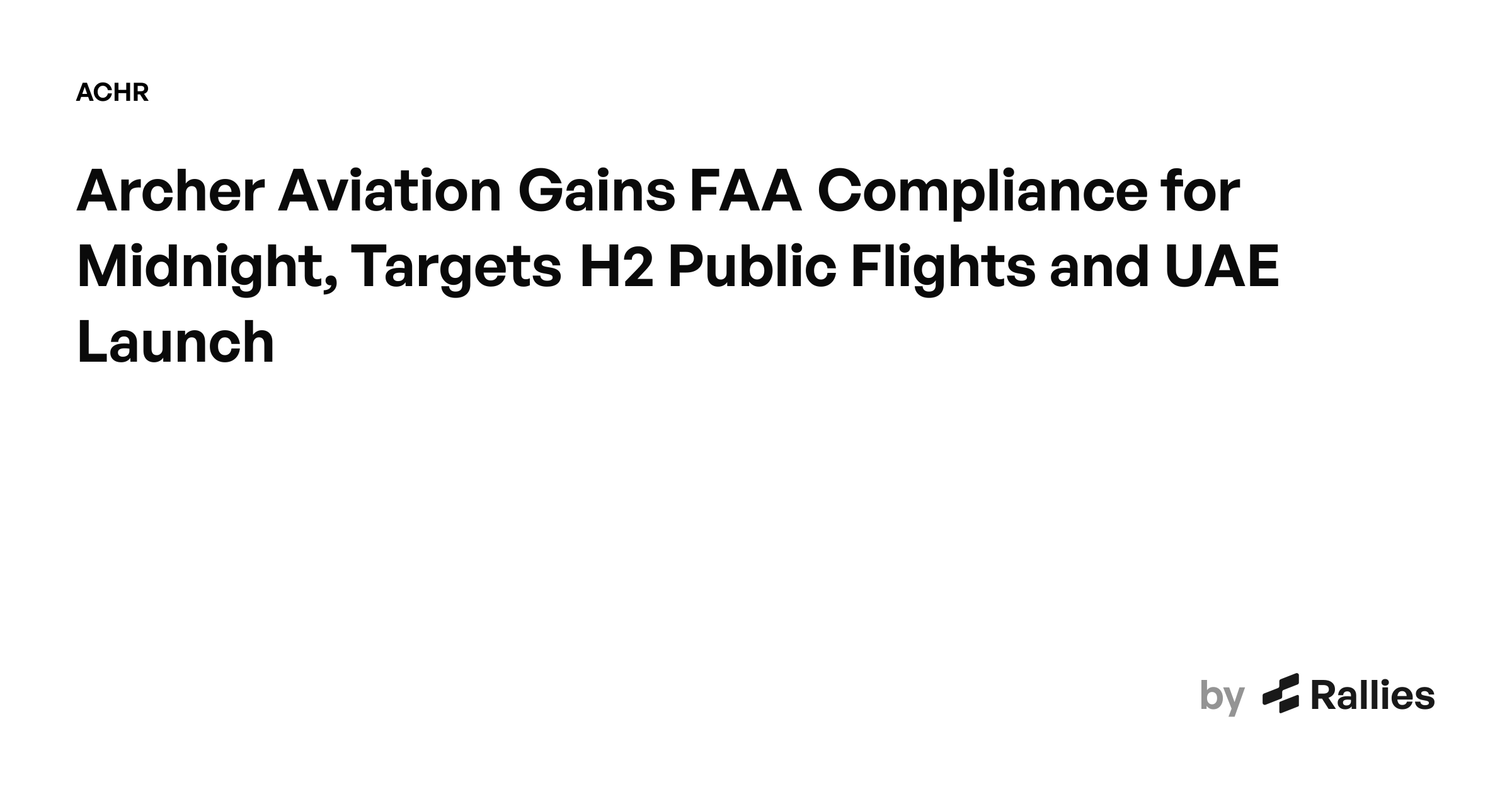 Archer Aviation Gains FAA Compliance for Midnight, Targets H2 Public ...