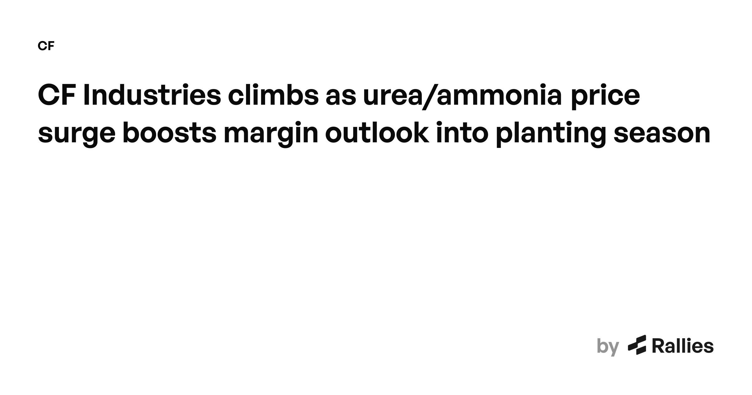 CF Industries climbs as urea/ammonia price surge boosts margin outlook ...