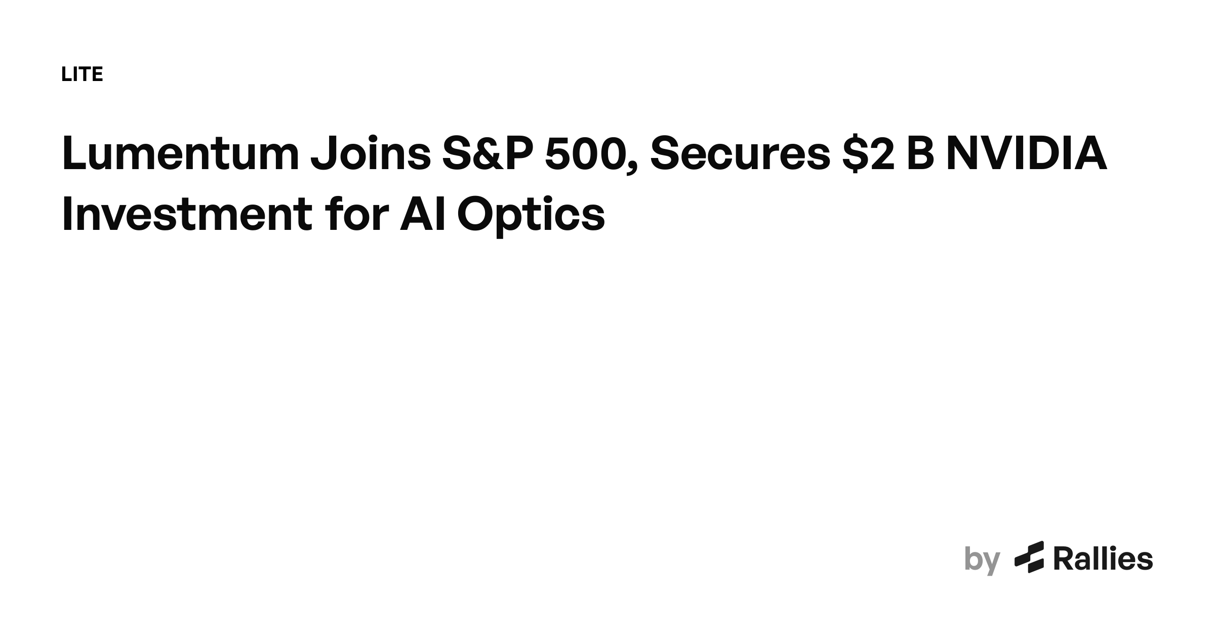 Lumentum Joins S&P 500, Secures $2 B NVIDIA Investment for AI Optics ...