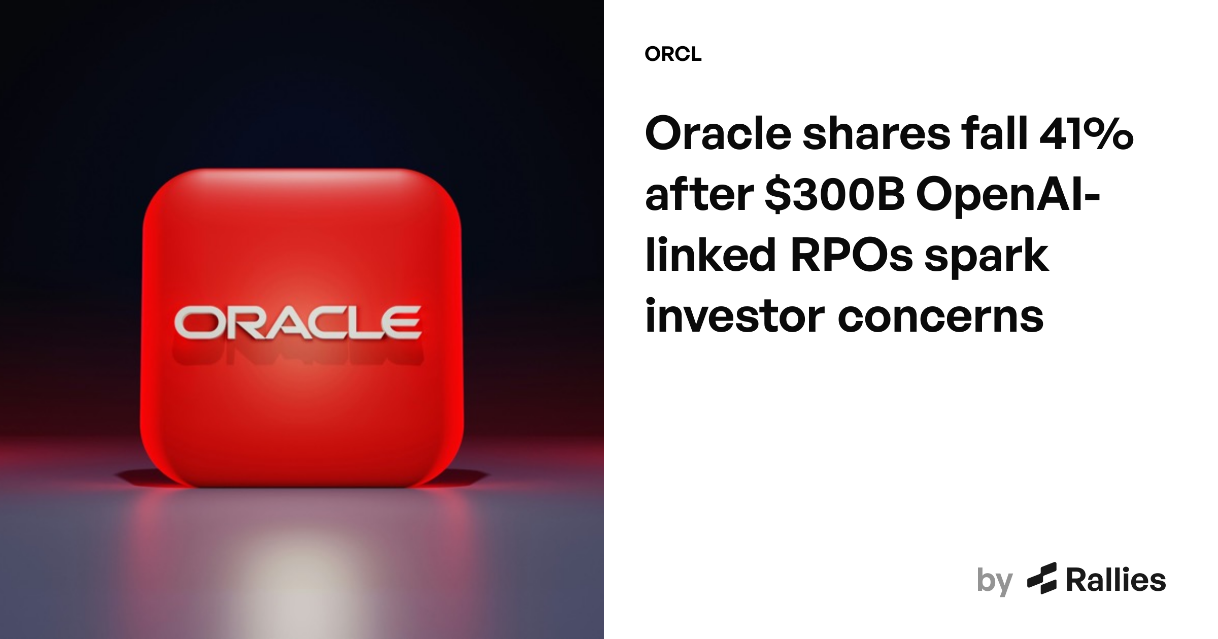 Oracle shares fall 41% after $300B OpenAI-linked RPOs spark investor ...