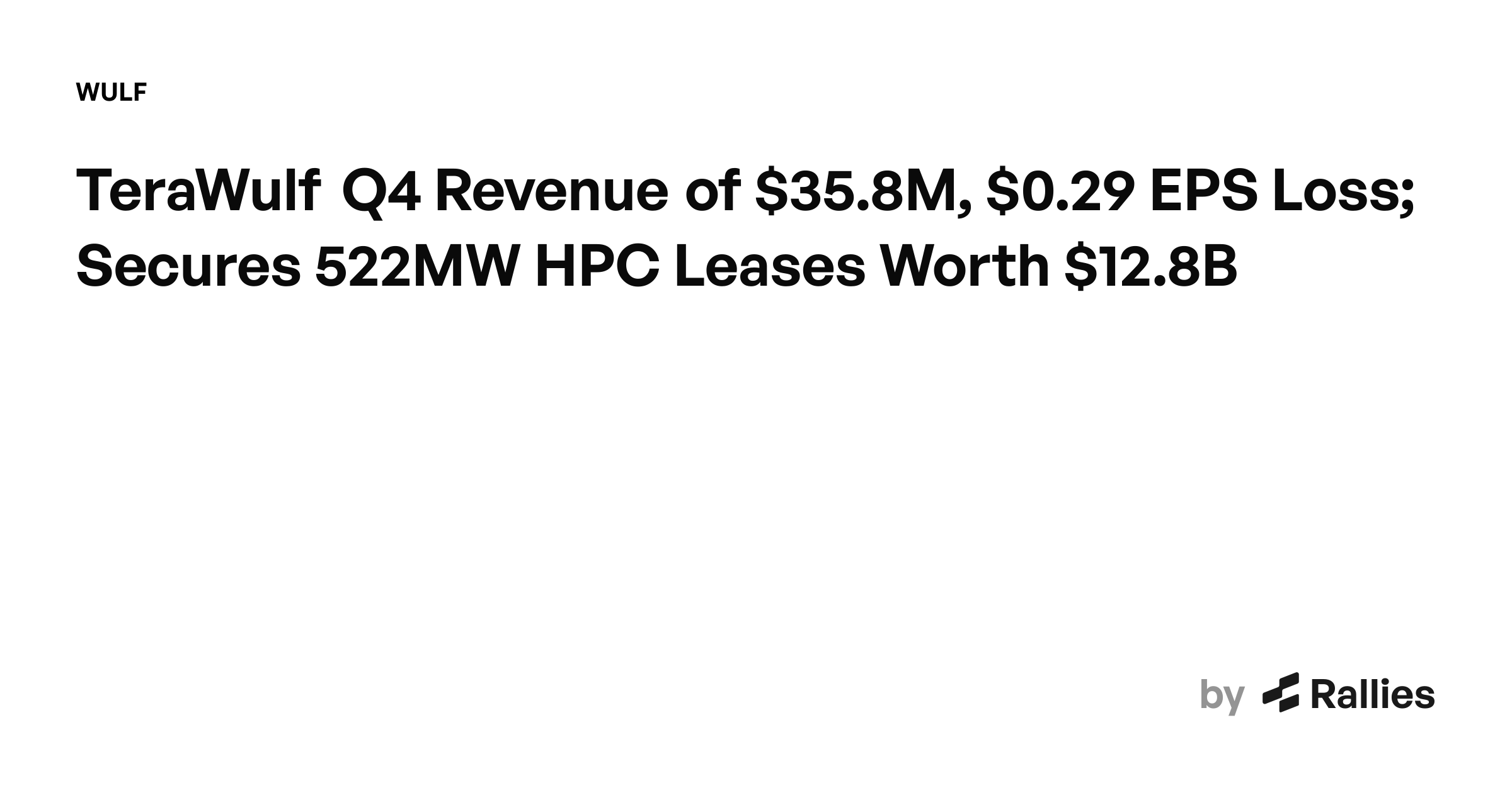 TeraWulf Q4 Revenue of $35.8M, $0.29 EPS Loss; Secures 522MW HPC Leases ...
